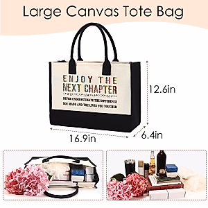 Going Away Gifts for Coworkers, Enjoy the Next Chapter Canvas Tote Bag Retirement Gift Bag for Women, Never Forget the Difference You Make Gifts Handbag with Zipper for Friends, Teacher, Nurse