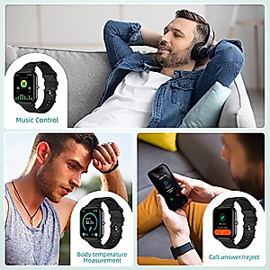 Smart Watch, 44mm Fitness Tracker Watch with 24 Sports Modes, 5ATM Swimming Waterproof, Sleep Monitor Step Calorie Counter, 1.7" HD Touchscreen Smartwatch for Men Women iPhone iOS Android Compatiable