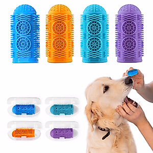 1TO3GO Finger Toothbrush for Dogs, Silicone Dog Toothbrush, Dog Teeth Cleaning Kit Protects Gums Dog Dental Care (Multi-Color Orange or Pink, 4-Pack)