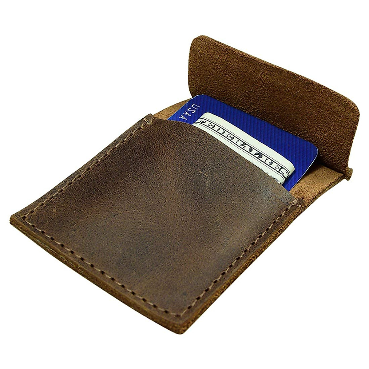 Hide & Drink, Leather Minimalist Card Holder W/Flap, Holds up to 3 Cards, Front Pocket Wallet, Stylish Organizer, Handmade Includes 101 Year Warranty :: Bourbon Brown