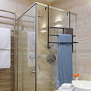 Over The Door Towel Rack Bathroom Towel Rack Holder with 2 Hooks Over The Door Hooks Organizer Hanger for Bathroom, Living Room, Bedroom Decor, Bathroom Accessories, Black