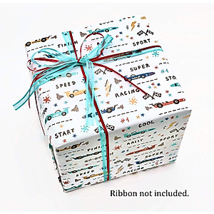 Stesha Party Racing Gift Wrap Race Car Wrapping Paper - Folded Flat 30 x 20 Inch - 3 Sheets