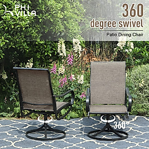 PHI VILLA Outdoor Patio Dining Set for 4, 5 Piece Patio Table Chairs Set Clearance with 4 Swivel Chairs & 1 Metal Table, All Weather Patio Dining Furniture Set for Deck Lawn & Garden