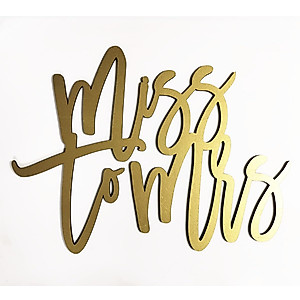 Golden Miss to Mrs Sign Wood Party Banner for Bridal Shower Decor, Bachelorette Party Backdrop, Engagement, Wedding, Couples, Greenery Hedge Wall, Photo Backdrop