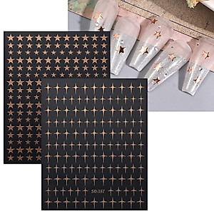 JMEOWIO 12 Sheets Colorful Star Nail Art Stickers Decals Self-Adhesive Pegatinas Uñas Silver Nail Supplies Nail Art Design Decoration Accessories