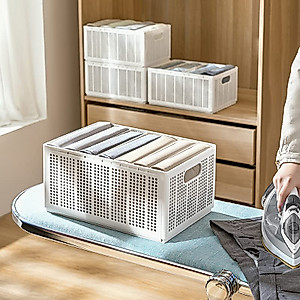 OMSORG Clothes Organizer for Folded Clothes, Plastic Storage Basket with Removable Partitions, Stackable Wardrobe Clothes Organizer Closet Storage Bins, for Bedroom Bathroom Home Organization (Large Rectangular X 4)