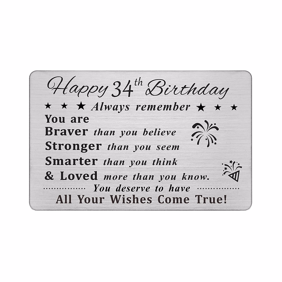 DEGASKEN Happy 34th Birthday Card - Birthday Gifts for 34 Year Old Men Women - 34th Birthday Decorations for Him Her, Permanent Engravend Wallet Card