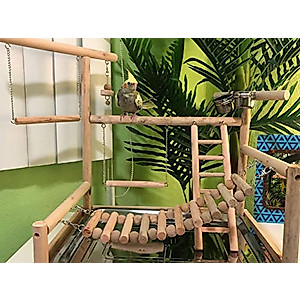 Mrli Pet Large Parrots Playstand Bird Playground Wood Perch Gym Stand Playpen Bird Ladders Exercise Playgym with Feeder Cups for Electus Cockatoo Parakeet Conure Cockatiel Exercise Toy