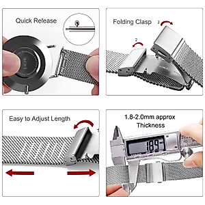 EACHE Stainless steel Mesh watch band for Men Women Quick release Adjustable Mesh Watch Straps 18mm Silver