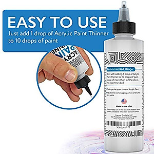 8oz Acrylic Paint Thinner for Slow Drying Acrylic Paints, Made in USA, Acrylic Paint & Slow Drying Mediums Paint Mixes, Thins Paints Without Losing Slow Drying Qualities