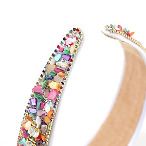 Gmmidea Rhinestone Women Headband Sparkle Diamond Crystal Headband Padded Wide Hairband Glitter Hair Accessories for Women Girls Rainbow