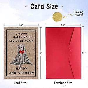 LiuuLi Happy 5th Anniversary Card for Women Men, 5th Wedding Anniversary Wood Card for Him Her,Fifth Anniversary Card for Boyfriend, 5 Years Married Gift for Husband