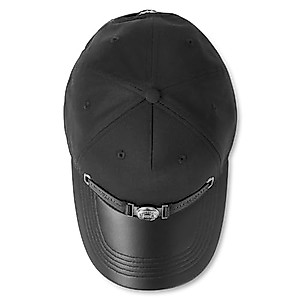 Karl Lagerfeld Paris Men's Leather Brim Metal Logo Cap, Black_Crest