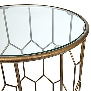 Amazon Brand – Rivet Geometric Modern Glass and Metal Side End Table Stand, 15.6" W, Gold Finish