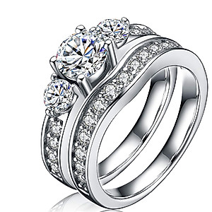 3 pcs His & Hers, STERLING SILVER & TITANIUM Wedding Rings Set. Available sizes Women's 5-10; Men's 7-13. EMAIL US SIZES THAT YOU NEED (Size His 13, Hers 07)