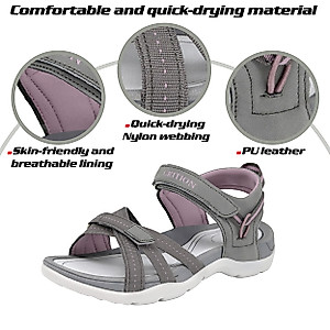 GRITION Women Hiking Sandals Comfortable Walking Sport Sandals Summer, Open Toe Athletic Sports Shoes Waterproof Lightweight For Travelling Outdoor Trekking Beach 8US/39EU Dark Grey