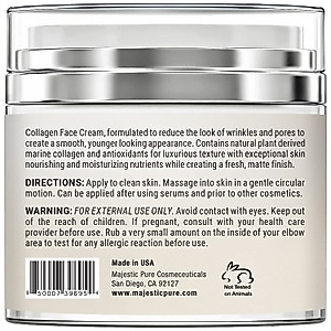 Majestic Pure Collagen Cream for Face, Day & Night Cream with Anti Aging Complex and Hyaluronic Acid - Collagen & Antioxidant Nutrients - Reduces Looks of Wrinkles and Pores - Men & Women, 50 ml