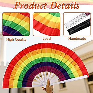 Geetery 6 Pcs Large Rainbow Folding Hand Gay Fan LGBT Fans Festival Pride Rainbow Fans for Women Men Rainbow Dance Party, Music Festival, Dance Club Event Supplies (Black, White)