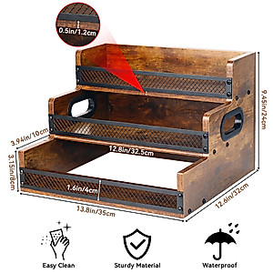 Liquor Bottle Display Shelf, Coffee Syrup Rack Organizer, 3 Step Countertop Liquor Wine Rack, 12 Bottles Coffee Station Organizer with Fences & Handles, Home Retro Bar Shelf Stand for Liquor Whiskey