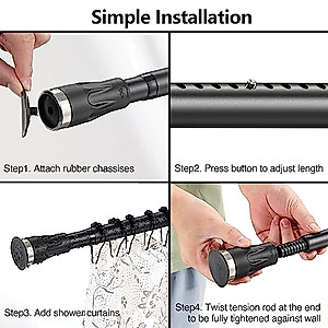 Black Shower Curtain Rod Tension No Drill 40-98 Inch Adjustable Stainless Steel Tension Shower Rod for Bathroom Windows Closet Rod