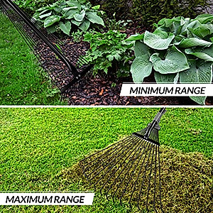 Walensee Garden Leaf Rake 64 Inch Adjustable Folding Leaves Rake Tools Metal Rake with Expandable Head from 7-22 Inch Expanding 15 Tines Shrub Rake to Collect Leaf & Poop Among Lawn and Yards 1 Pack