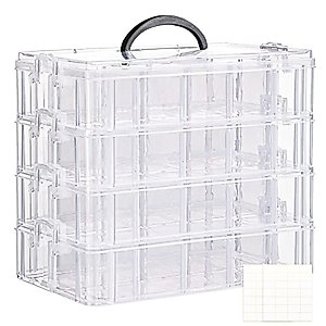 Quefe 4-Tier Stackable Storage Container Box with 40 Compartments, Plastic Organizer Box for Organizing Washi Tape, Embroidery Accessories, Threads Bobbins, Kids Toy, Beauty Supplies, Nail Polish