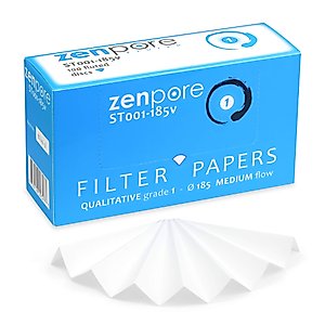 18.5 cm Fluted Filter Paper, Pre-Pleated (Folded), Qualitative Grade 1 - ZENPORE Medium Flow 185 mm (100 Discs)