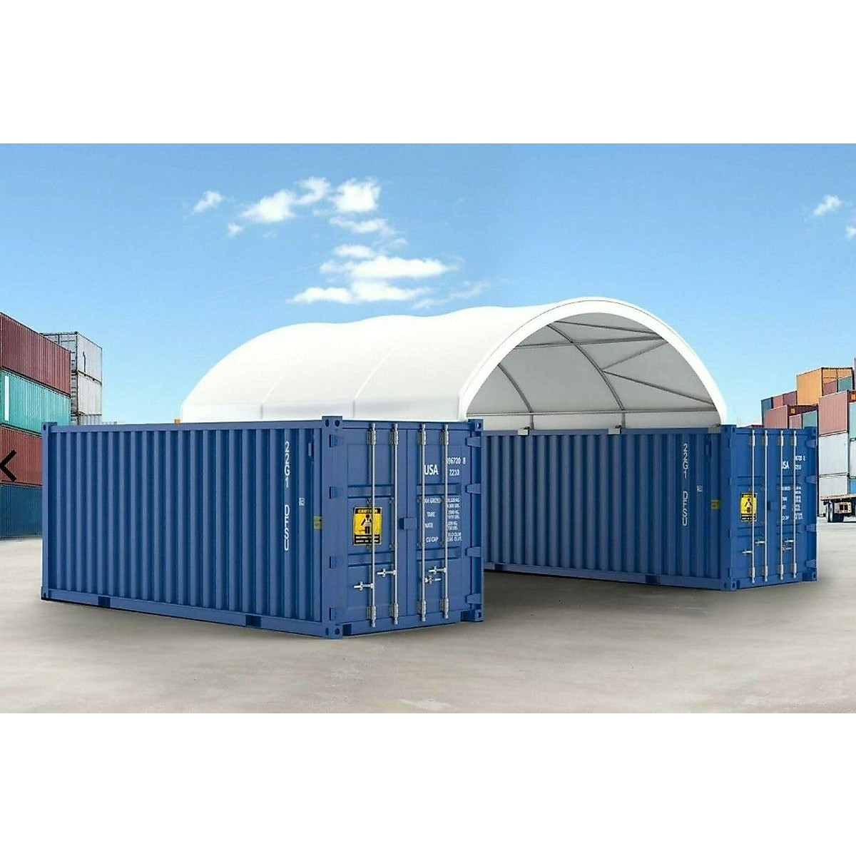 Generic Covermore 20'x20' Upgraded Shipping CONTAINER MOUNTED Canopy- 15 oz. PVC Fabric canvas roof shelter- UV resistant/Water resistant/snow resistant, White, c2020