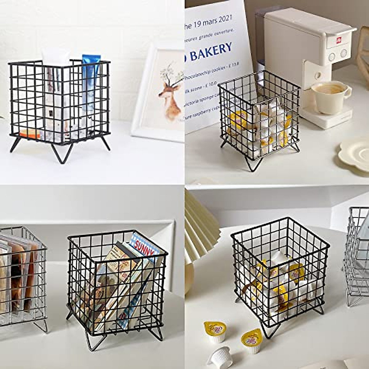 Okllen 2 Pack Coffee Pod Holder, Square Wire K Cup Holder Espresso Pod Organizer, Metal Coffee Pod Storage Basket for Kitchen, Pantry, Office, Cafe, 5.3" x 5.3" x 6.3", Black