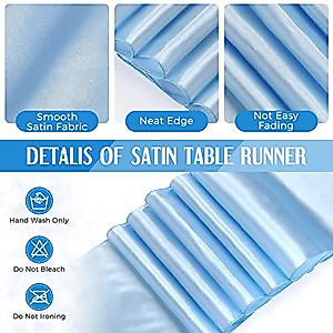24 Packs Wedding Satin Table Runner Disposable Plastic Tablecloths 54 x 108 Inch Table Cloths for Parties Tablecloth 12 x 108 Inch Table Runners for Wedding Birthday Celebration (Blue)