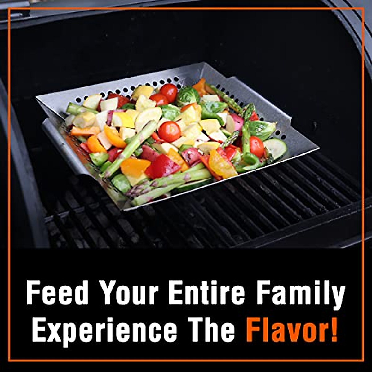 Large Vegetable Grill Basket Heavy Duty BBQ Grilling Accessories Nonstick Stainless Steel Cooking Baskets Veggie and Meat Best BBQ Utensil Set work on all Outdoor Barbecue & Smoker weber Grill Gift