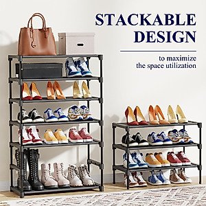 Kitsure Shoe Rack - Premium Non-Woven Shoe Rack Shelf, Shoe Organizer for Closet, Entryway, Garage & Corridor, Sturdy & Durable Long Stackable Shoe Shelves, Medium, Black