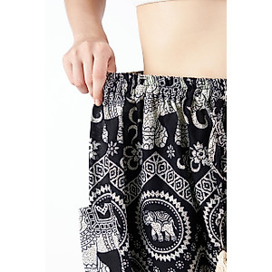Lannaclothesdesign Women's Elephant Hippie Boho Yoga Harem Pants (XXL, Black)