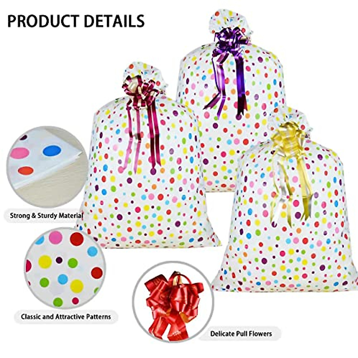2 Pcs Large Gift Bags Oversized Plastic Storage Bags 48"x 36" with 2 Pcs Pull Flowers for Huge Big Gifts Presents Wrapping Kids Bicycle Bike Goodie Bags, Birthday, Party, New Parents Baby Shower