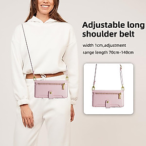 Arseaiy Wallet Case for Oppo Reno 6 Pro 5G（MediaTek） Flip Phone Case with Crossbody Strap Magnetic Handbag Zipper Pocket PU Leather Shockproof with Kickstand Phone Shell Pink