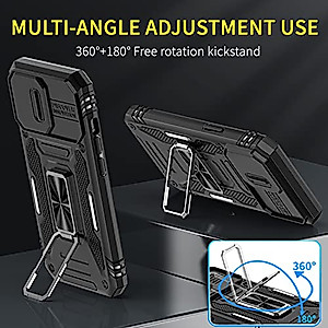 FRLMOOES for iPhone 11 Pro Case with 2 Glass Screen Protector,iPhone 11Pro Kickstand Case with Slide Camera Cover& 360°Magnetic Ring Shockproof Military Grade Drop Heavy Duty Protection Men 5.8‘’black