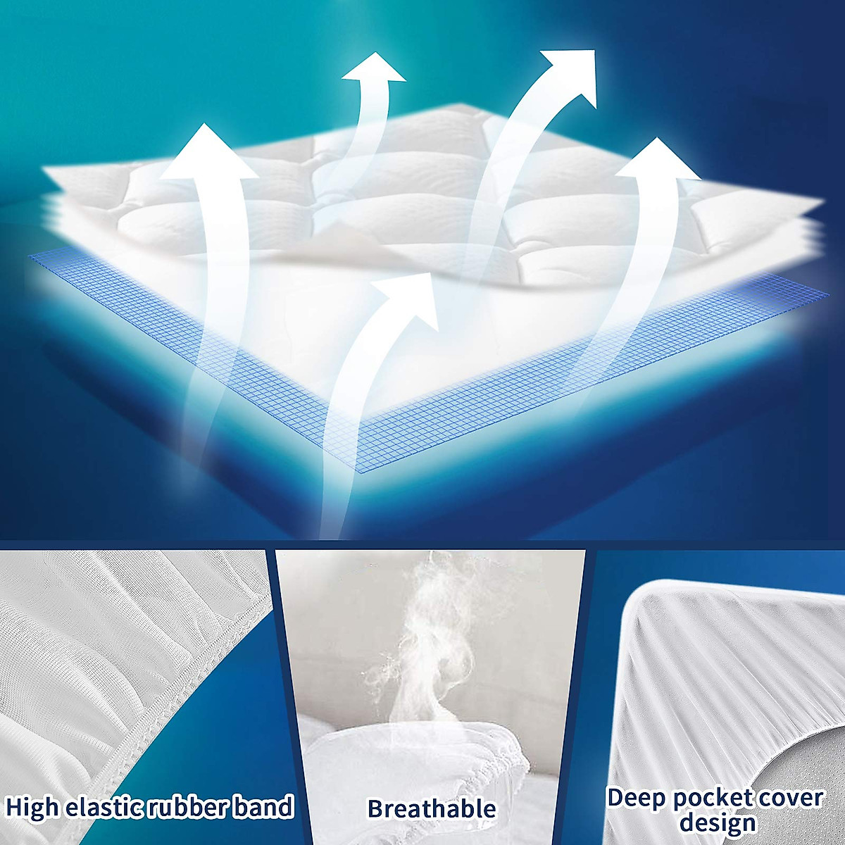 LMHOME Bedding Queen (60x80 inches) Mattress Pad with 16 Inches Deep Pocket Breathable Ultra Soft Quilted Mattress Cover 100% Microfiber Mattress Topper