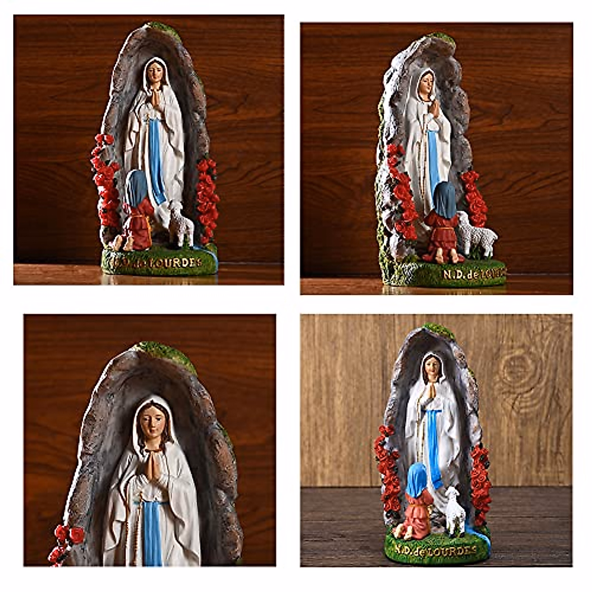 Catholic Our Lady of Lourdes Statue 8 Inch Praying Blessed Virgin Mother Mary Figure, Grotto with Saint Bernadette and Lamb Statues, Catholic Religious Home Decor, Outdoor Garden Statue (8 Inch)