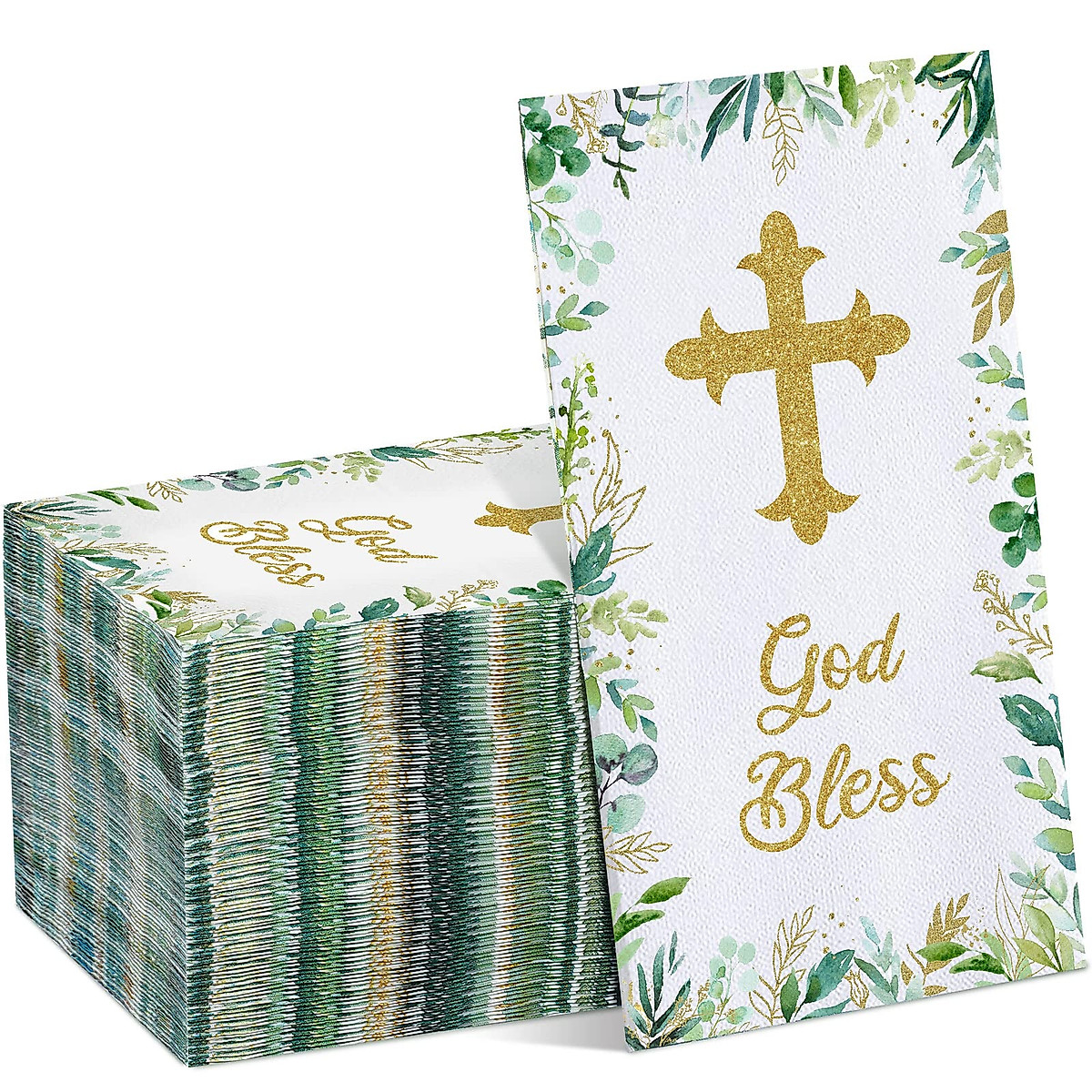 100 Pcs Religious Napkins Baptism Cross Napkins 3 Ply 16 x 13 in First Communion Holy Christening Party Hand Towel Guest God Bless Cocktail Beverage Disposable Napkins for Baptism Party