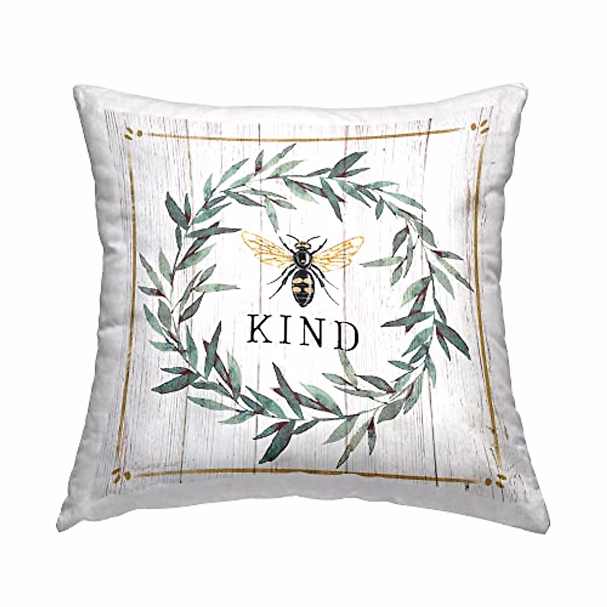 Stupell Industries Bee Kind Phrase Country Farm Insect Pun Design by Elizabeth Tyndall Pillow, 18 x 18, Off- White