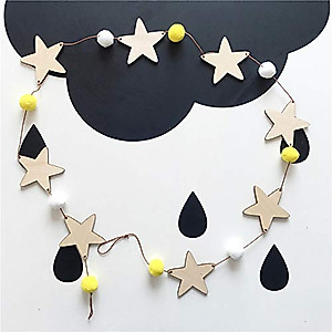 wsloftyGYd Nordic Household Wooden Star Fluffy Ball Hanging Ornament Kids Girl Room Decor Rose Red+White