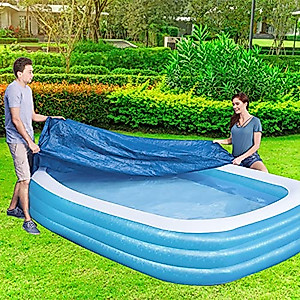 Rectangle Pool Cover, Easy Set Up Rectangle Inflatable Swimming Pool Cover Dustproof Pools Protector, Fits 120 in x 72 in Frame Pool and Solar Pool Cover for Garden Outdoor Pools Cover(10ft X 6ft)