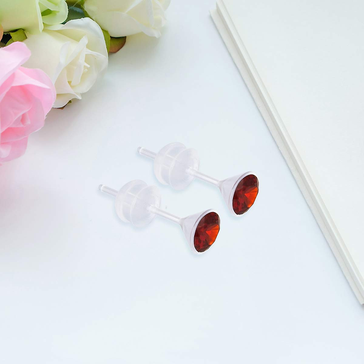 12 Pairs Plastic Earrings for Sensitive Ears, Plastic Post Earrings for Women, Birthstone Cubic Zirconia Stud Earrings Set 4mm