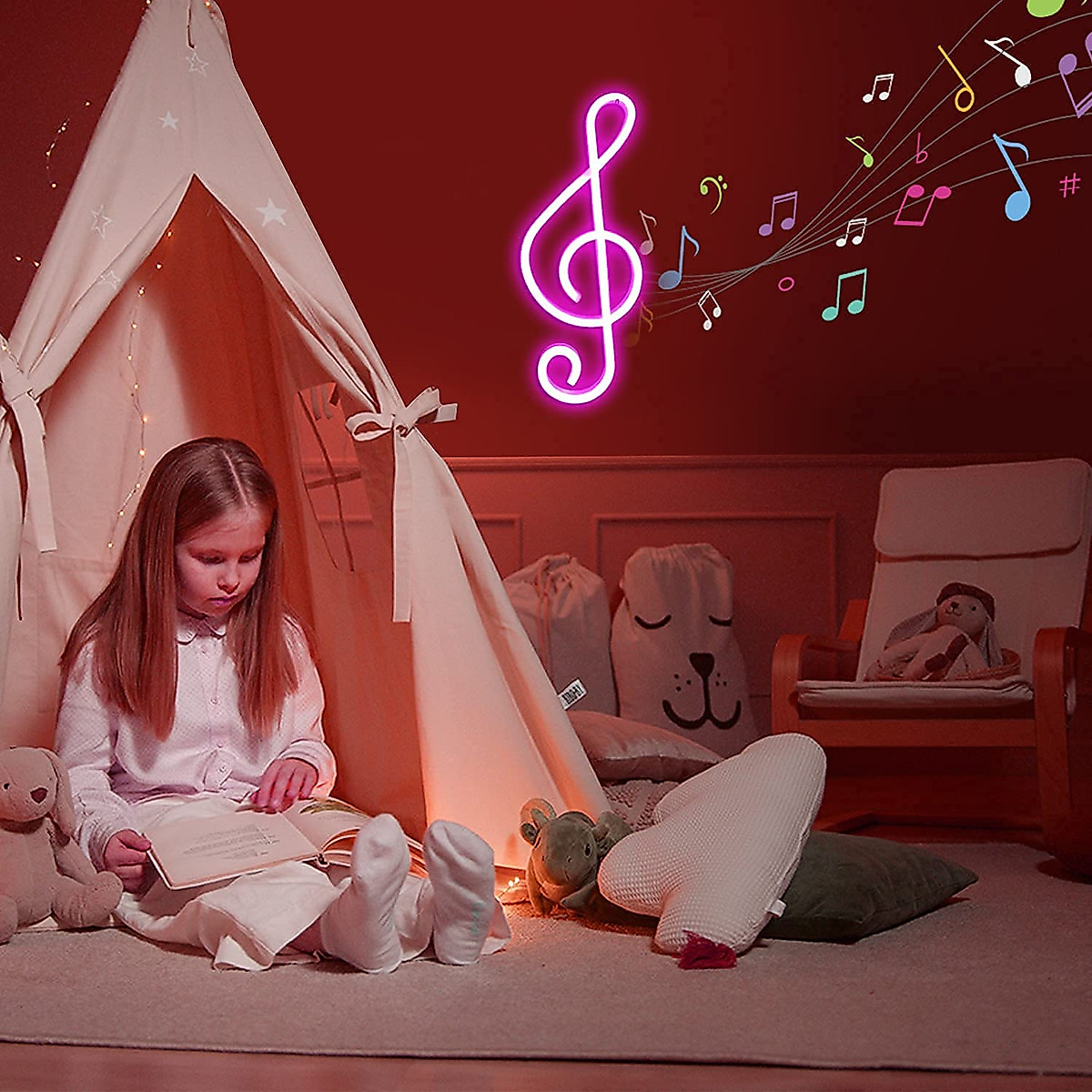 Music decor Neon Sign - LED Neon Lights Wall Decoration, USB or Battery Powered Creative Music Symbol Night Light Bedroom Living Room Girl Room Decor Bar Party Birthday Gift (Pink)