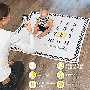 LooliBird Baby Monthly Milestone Blanket - 8 Milestone Cards Number Frame in a Gift Box - Fleece Baby Month Blanket for Baby Pictures - Baby Milestone Blanket Girl or Boy