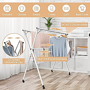 Tangkula Clothes Drying Rack with Wheels, Freestanding Stainless Steel Garment Rack for Laundry, Adjustable and Foldable, No Assembly Need, Space Saving Laundry Drying Rack for Indoor Outdoor
