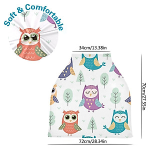 WELLDAY Baby Car Seat Covers Cartoon Owls Stretchy Breastfeeding Scarf Breathable Infant Carseat Canopy Nursing Covers Multi Use for Stroller High Chair Shopping Cart Boys and Girls
