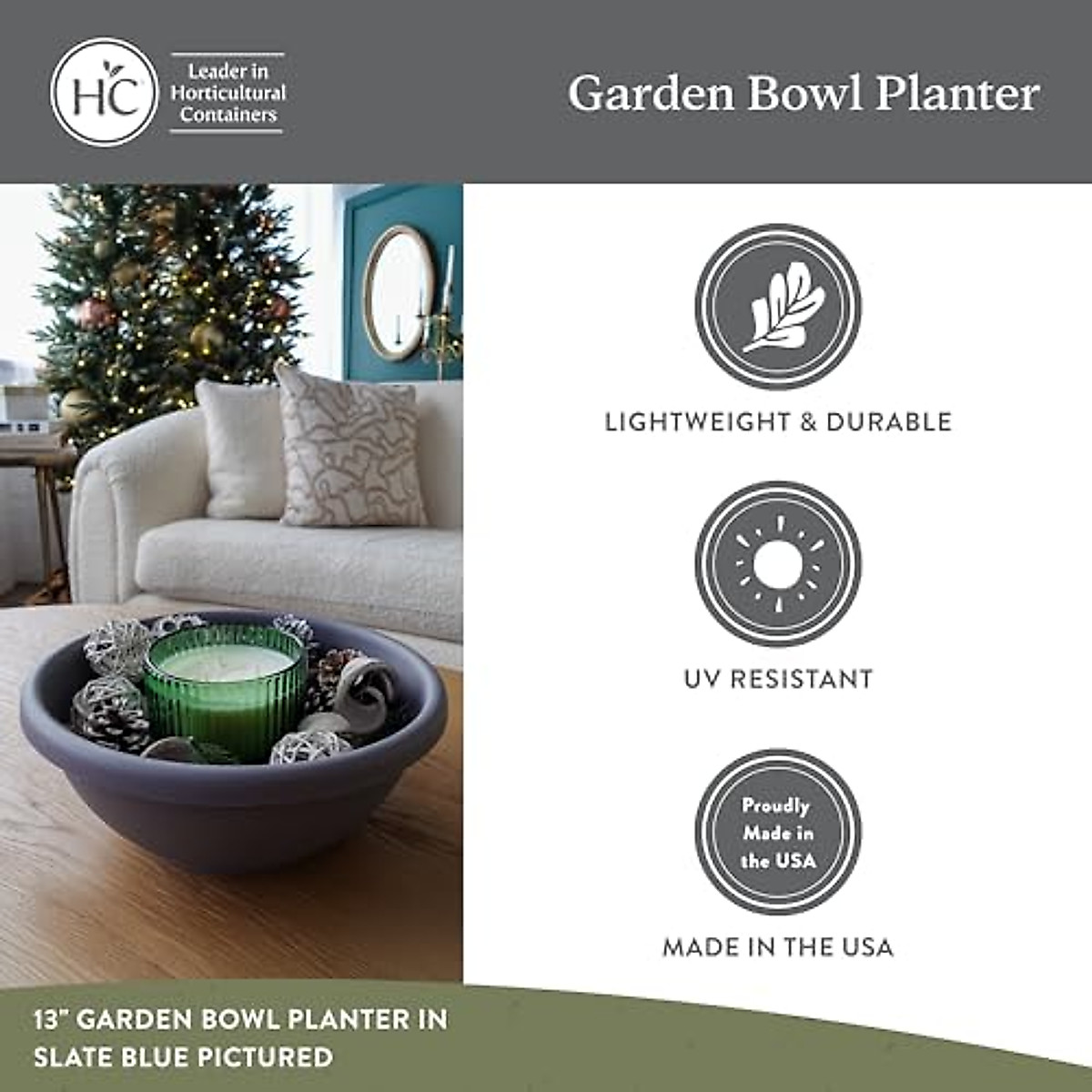 The HC Companies 15.5 Inch Large Garden Bowl Planter - Shallow Plant Pot with Drainage Plug for Indoor Outdoor Flowers, Herbs, Chocolate