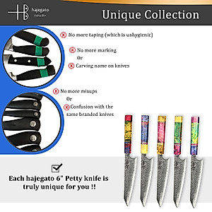 Damascus Chef Knife Petty Hajegato Unique One Of Kind Handle Professional 6 Inch Japanese Chefs Kitchen Knife Vg10 67 Layers Damascus Steel Knive with Sheath