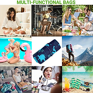 visesunny Blue Dinosaur Footprint 2Pcs Wet Bag with Zippered Pockets Washable Reusable Roomy for Travel,Beach,Pool,Daycare,Stroller,Diapers,Dirty Gym Clothes, Wet Swimsuits, Toiletries